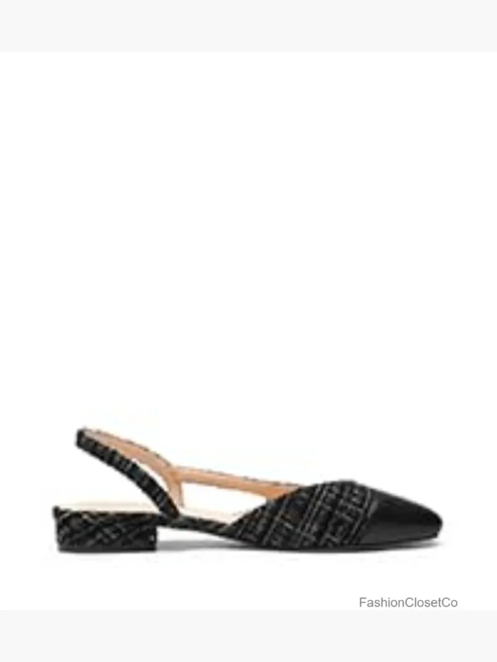 Shoes | Slingback Ballet Flats With Low Block Heel Textile Cap Toe Faux ...